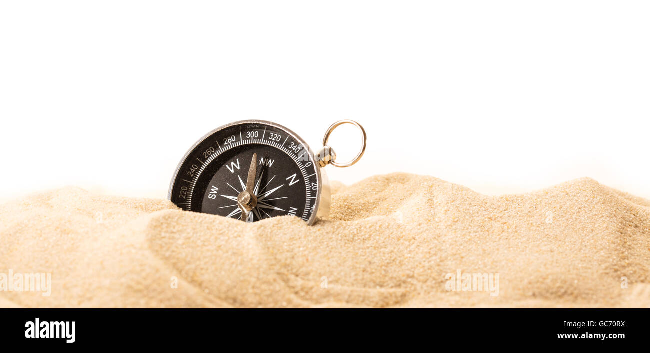 Compass in sand on the white background Stock Photo - Alamy