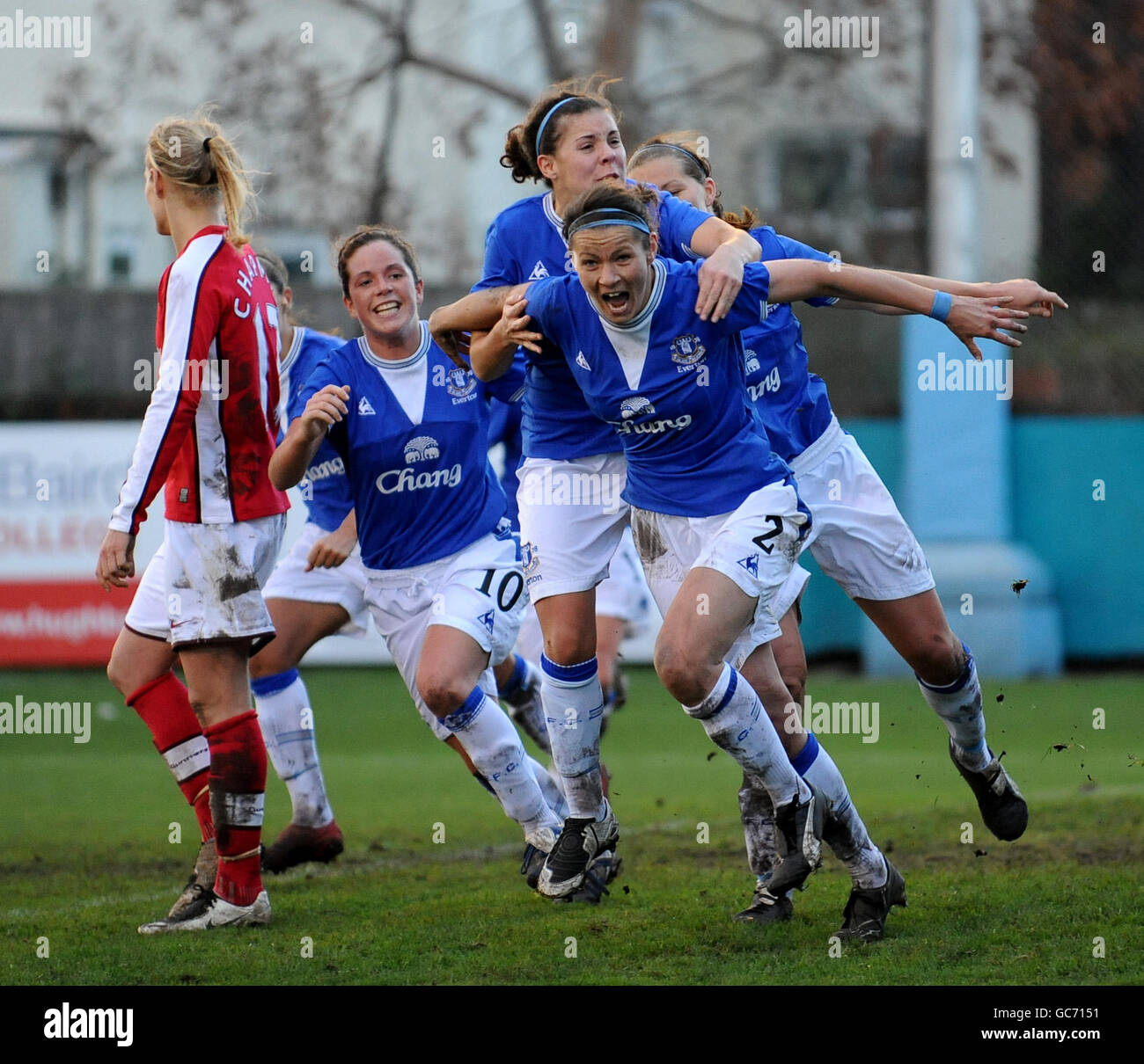 Emily Westwood celebrates after scoring the winning goal for Everton ...