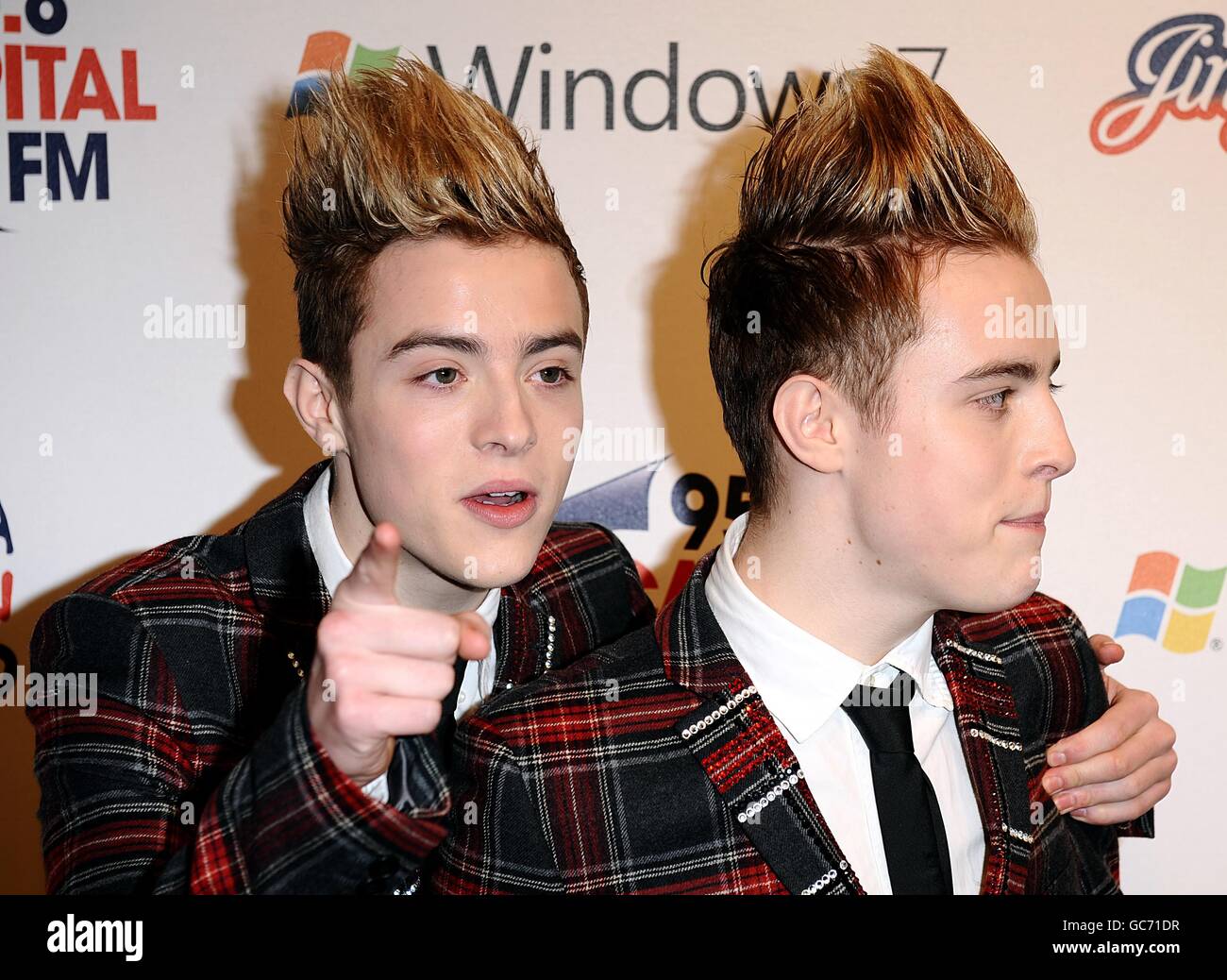 John and Edward Grimes, aka Jedward, in the press room of Capital FM's ...