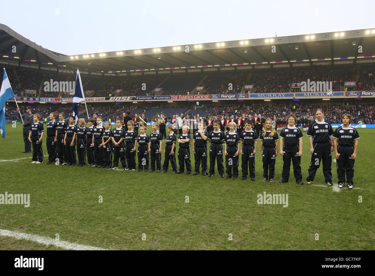 The scotland mascots line up before the game hi-res stock photography ...