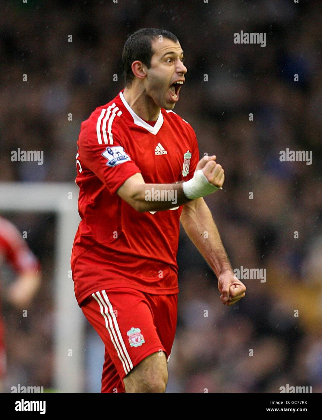 Liverpool's Javier Mascherano celebrates scoring the opening goal of ...