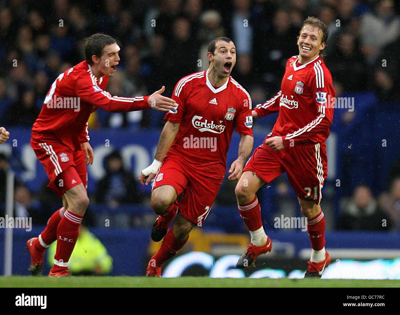 Liverpool's Javier Mascherano celebrates scoring the opening goal of ...