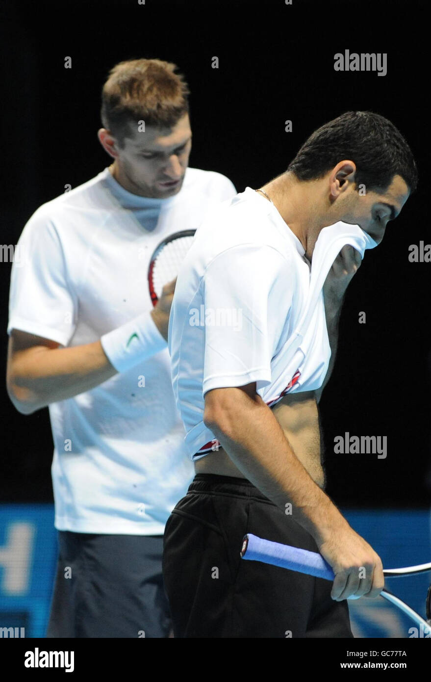USA's Mike Bryan and partner USA's Bob Bryan during the Barclays ATP ...