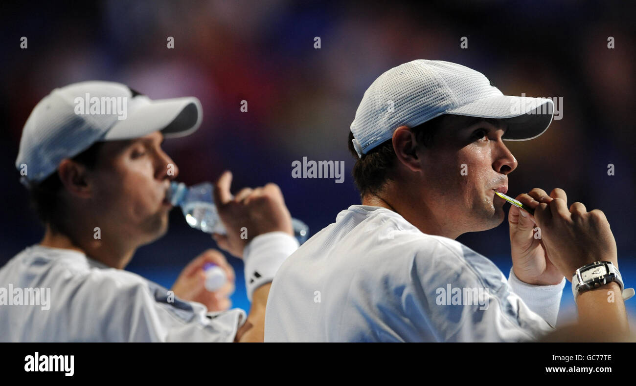 USA's Mike Bryan and partner USA's Bob Bryan during the Barclays ATP ...