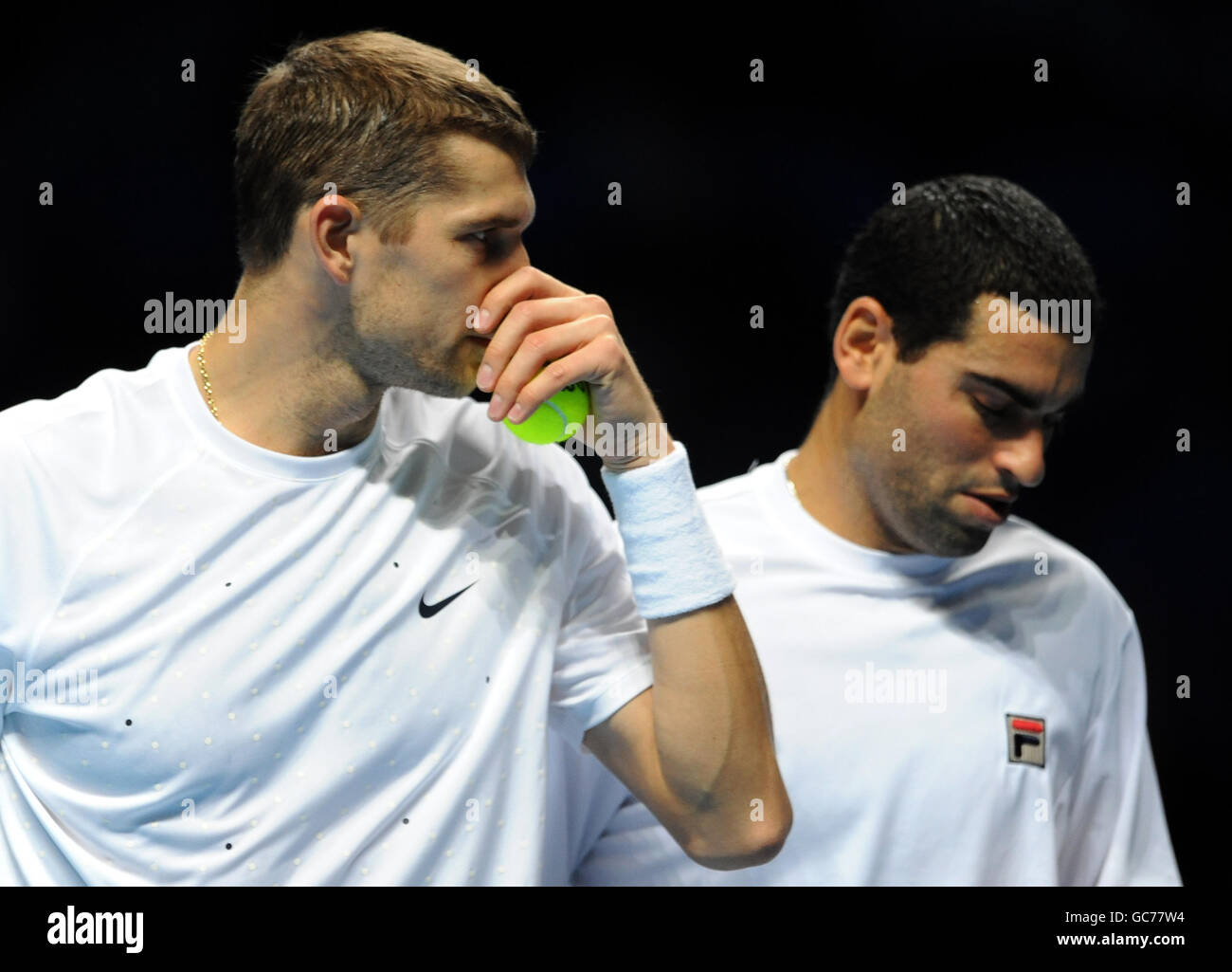 Belarus' Max Mirnyi and Israel's Andy Ram during the Barclays ATP World ...