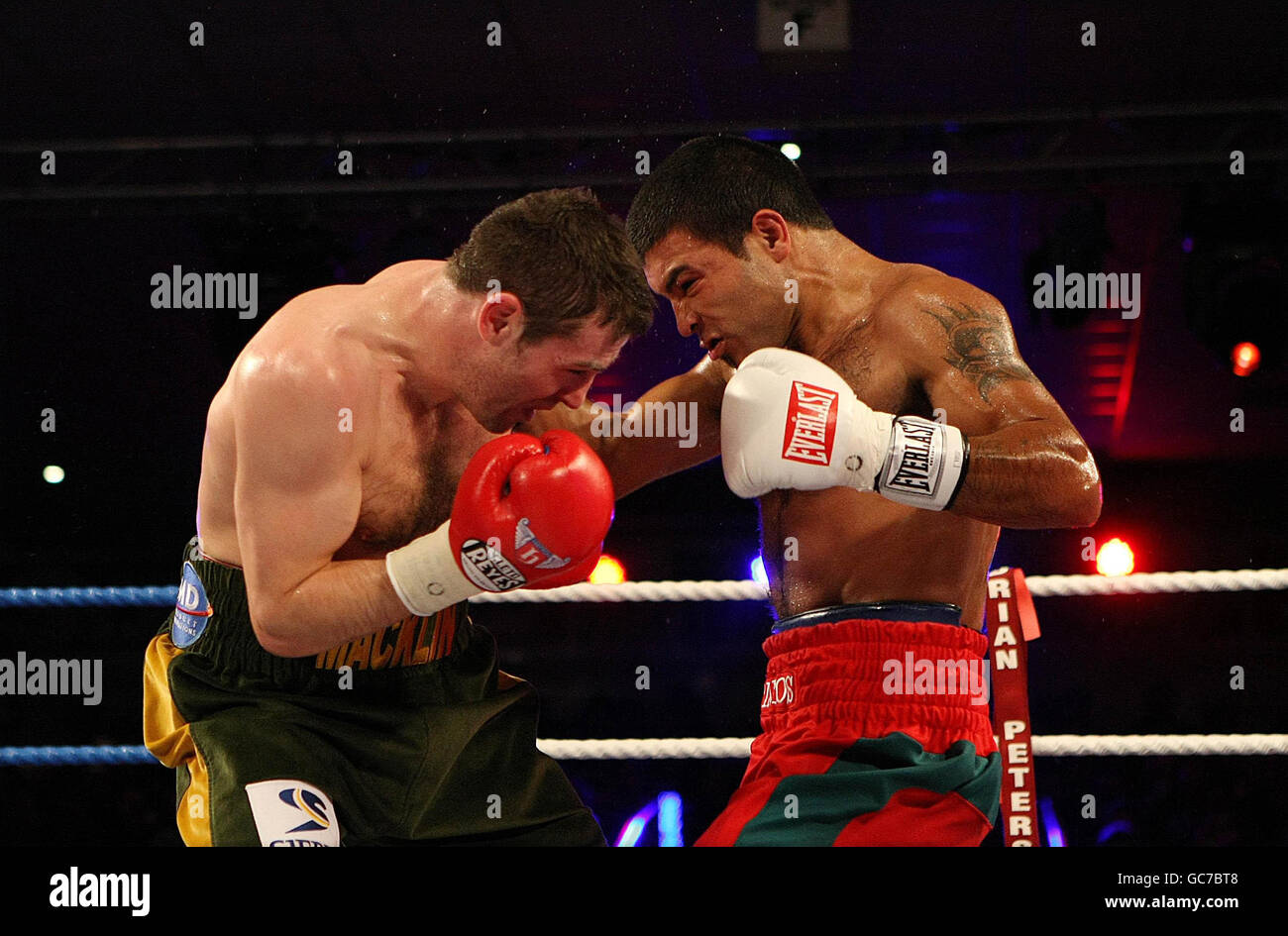 Matthew Macklin (left) fights Rafael Sosa Pintos during the ...