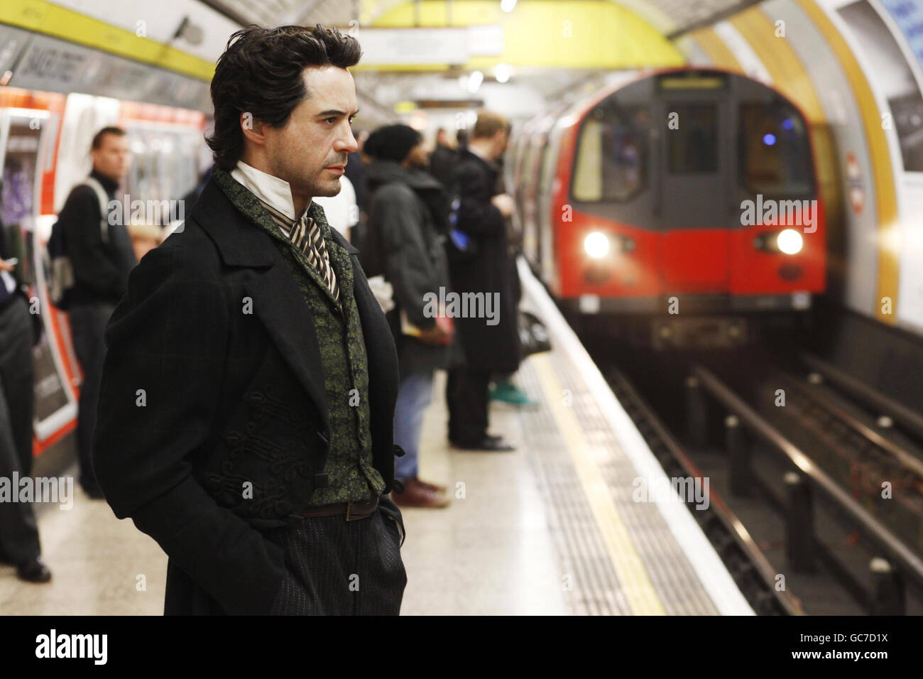 A wax figure portraying Robert Downey Jr in his latest role as Sherlock ...