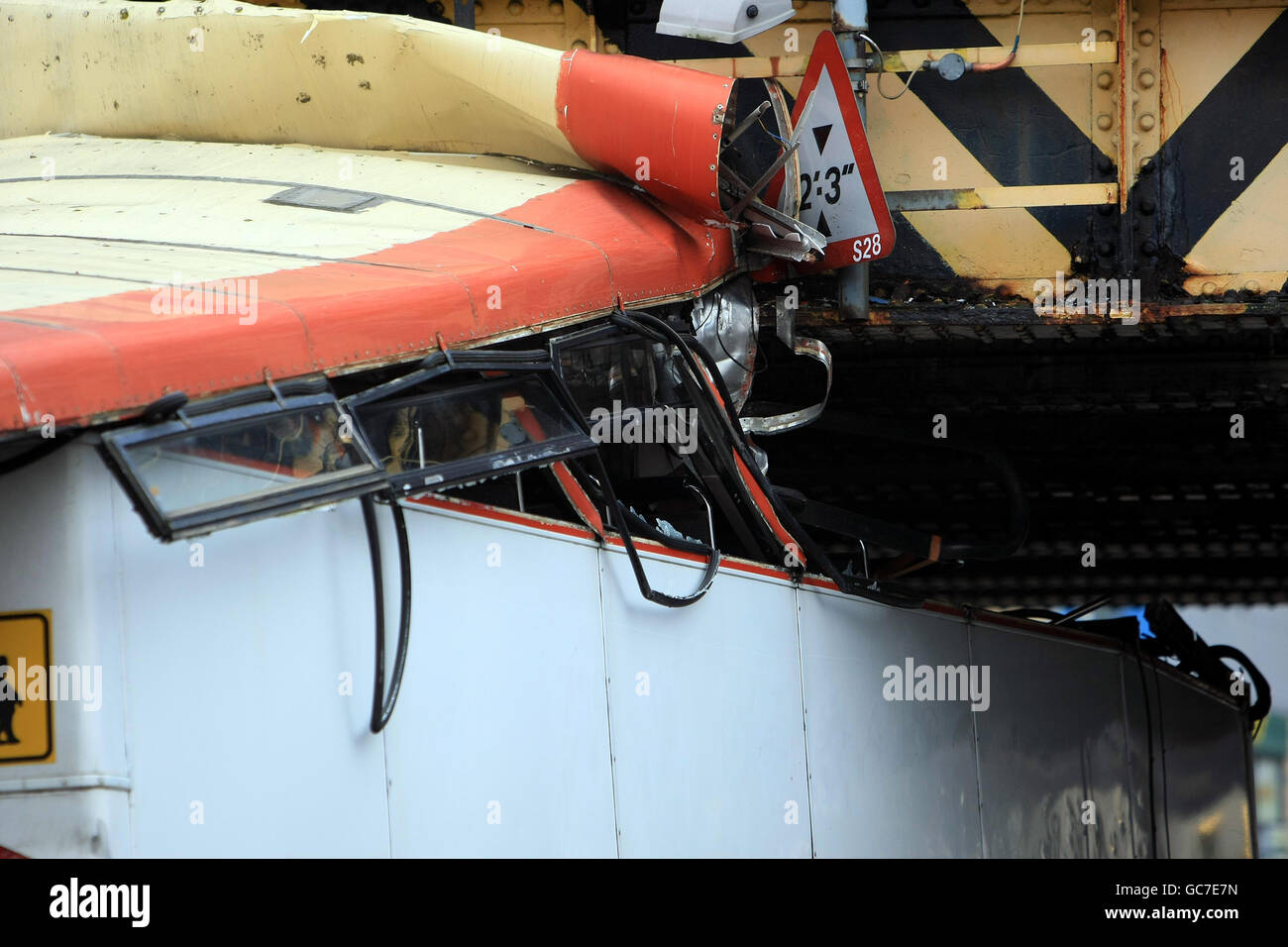A close up view of a double-decker bus which was full of school ...