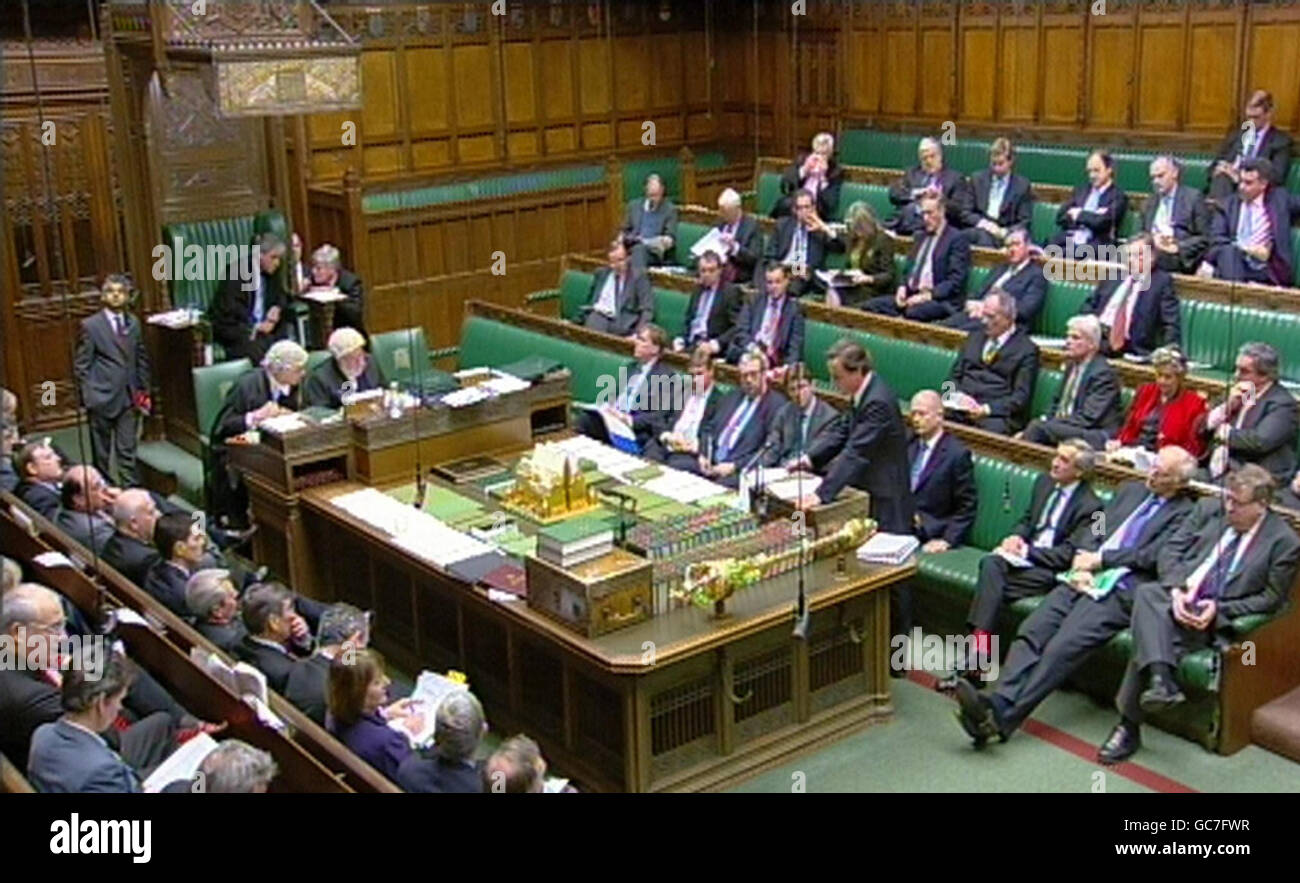 Conservative party leader david cameron responds in house commons hi ...