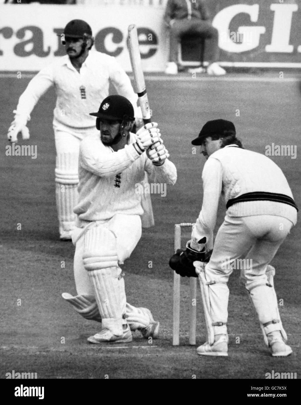 England's Mike Gatting in action with his batting partner Allan Lamb ...