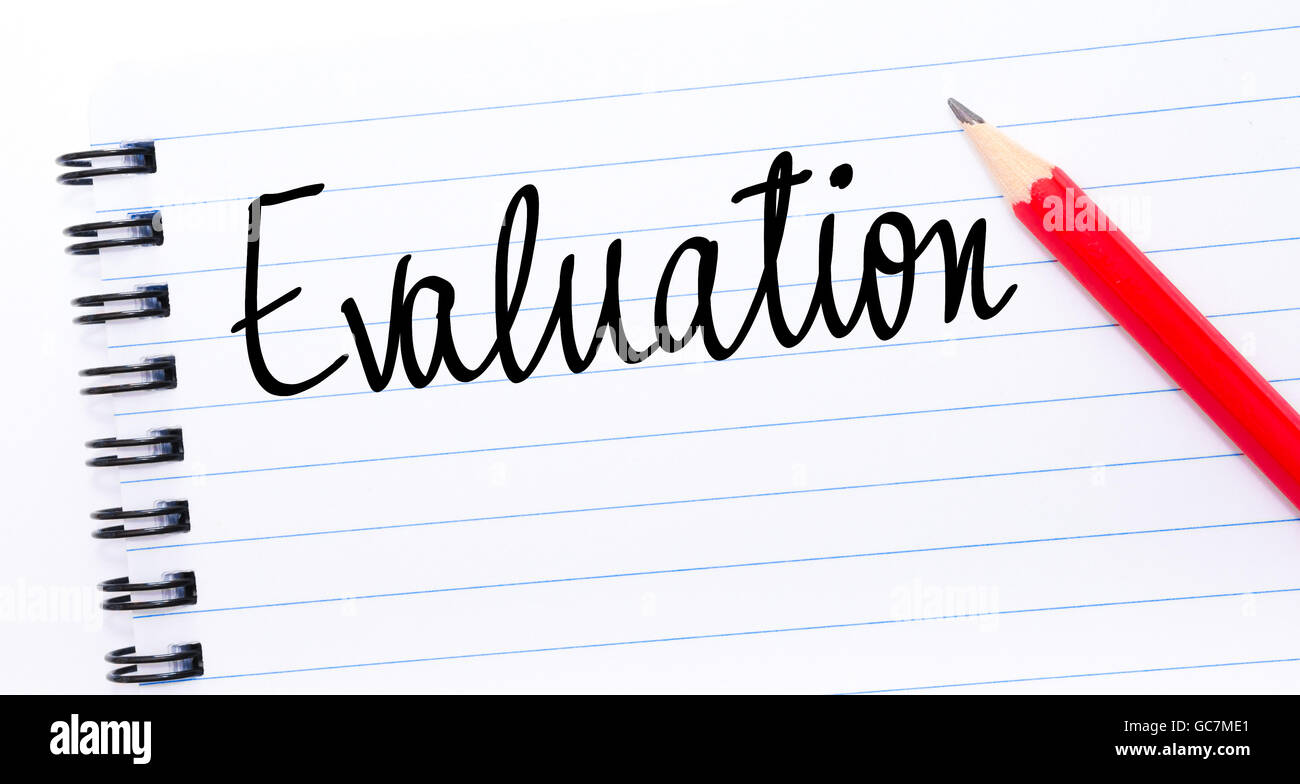 Evaluation written on notebook page with red pencil on the right Stock ...