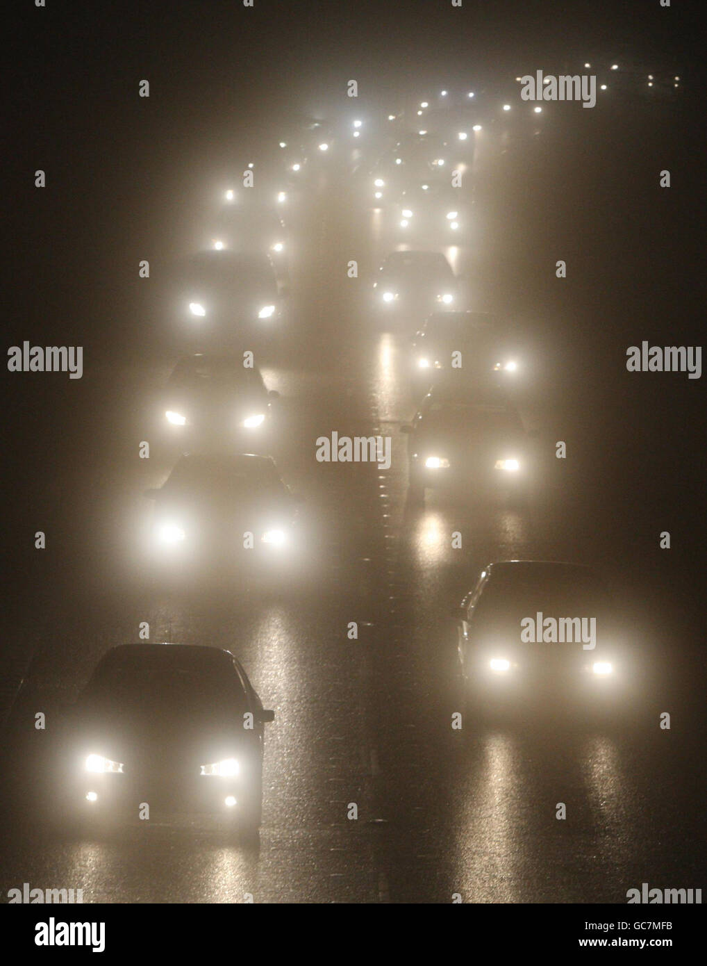 Traffic in the fog on the M80 near Stirling, Scotland Stock Photo - Alamy