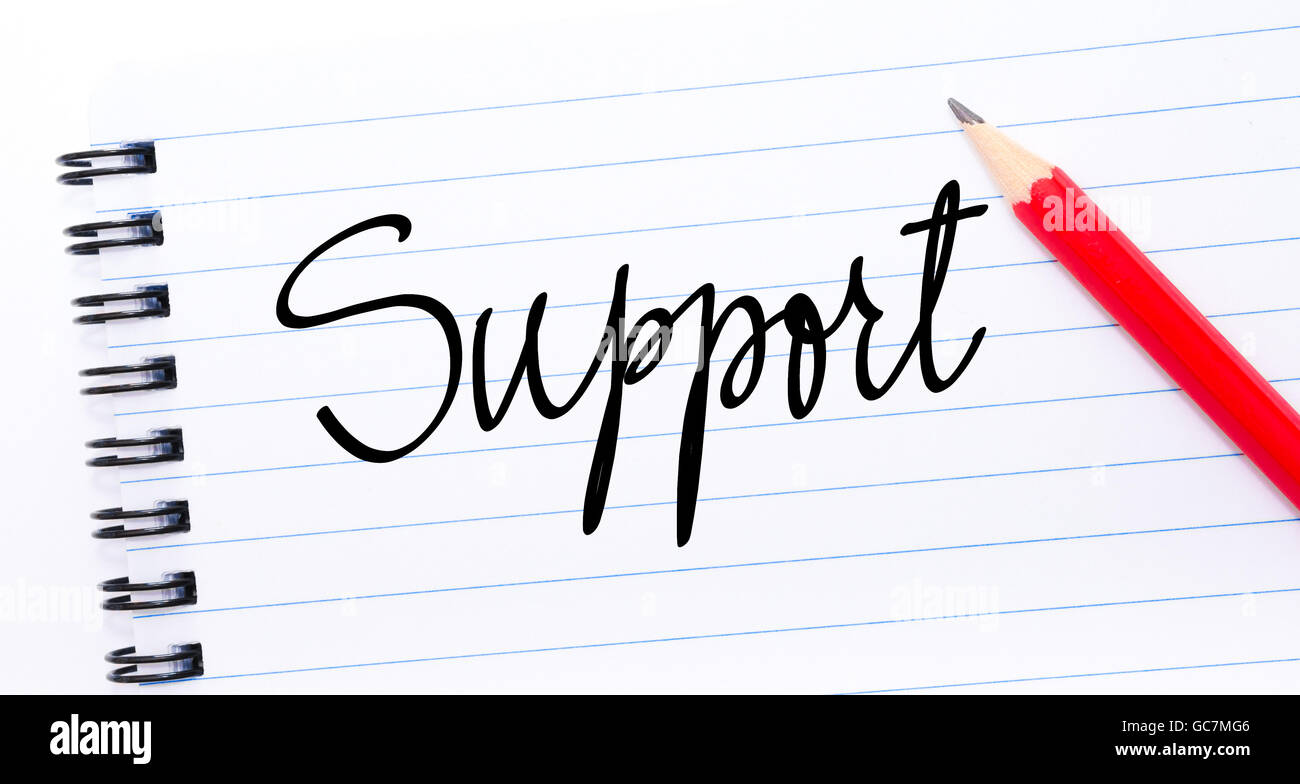 Support written on notebook page with red pencil on the right Stock ...