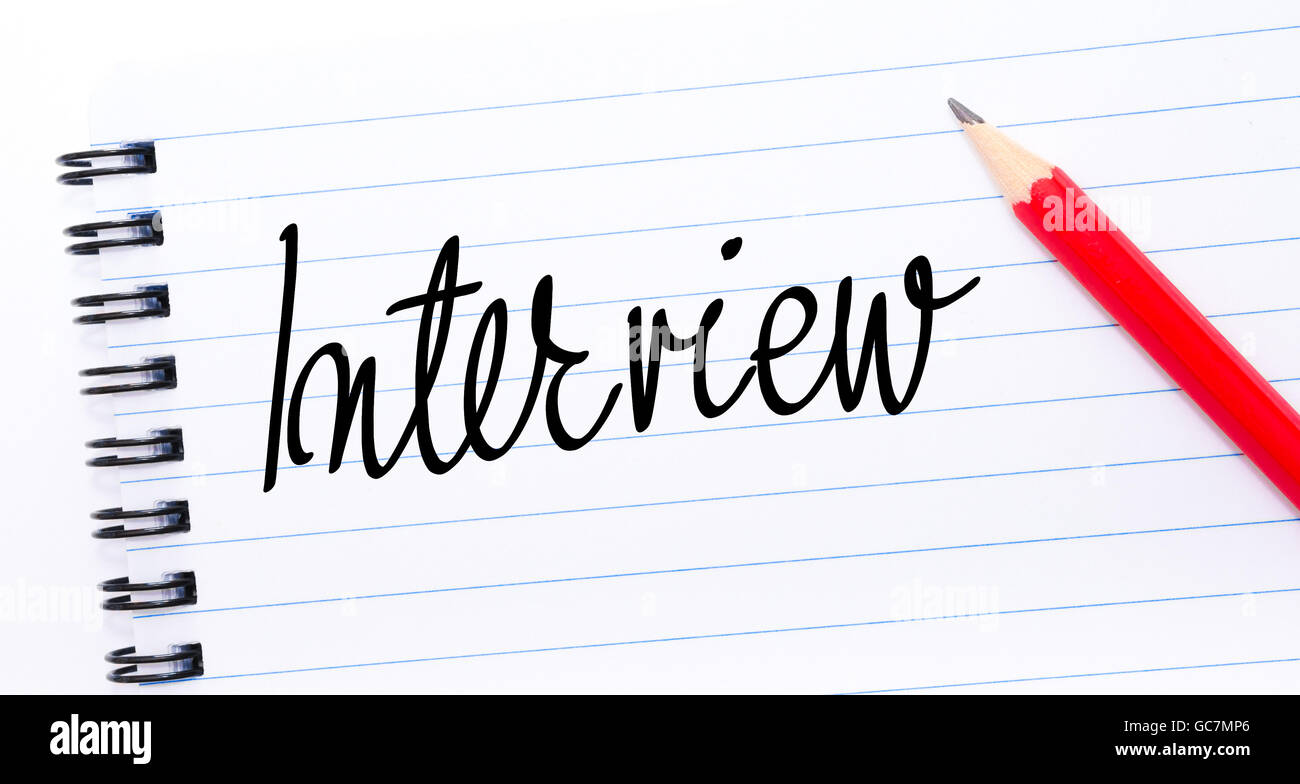 Interview written on notebook page with red pencil on the right Stock ...
