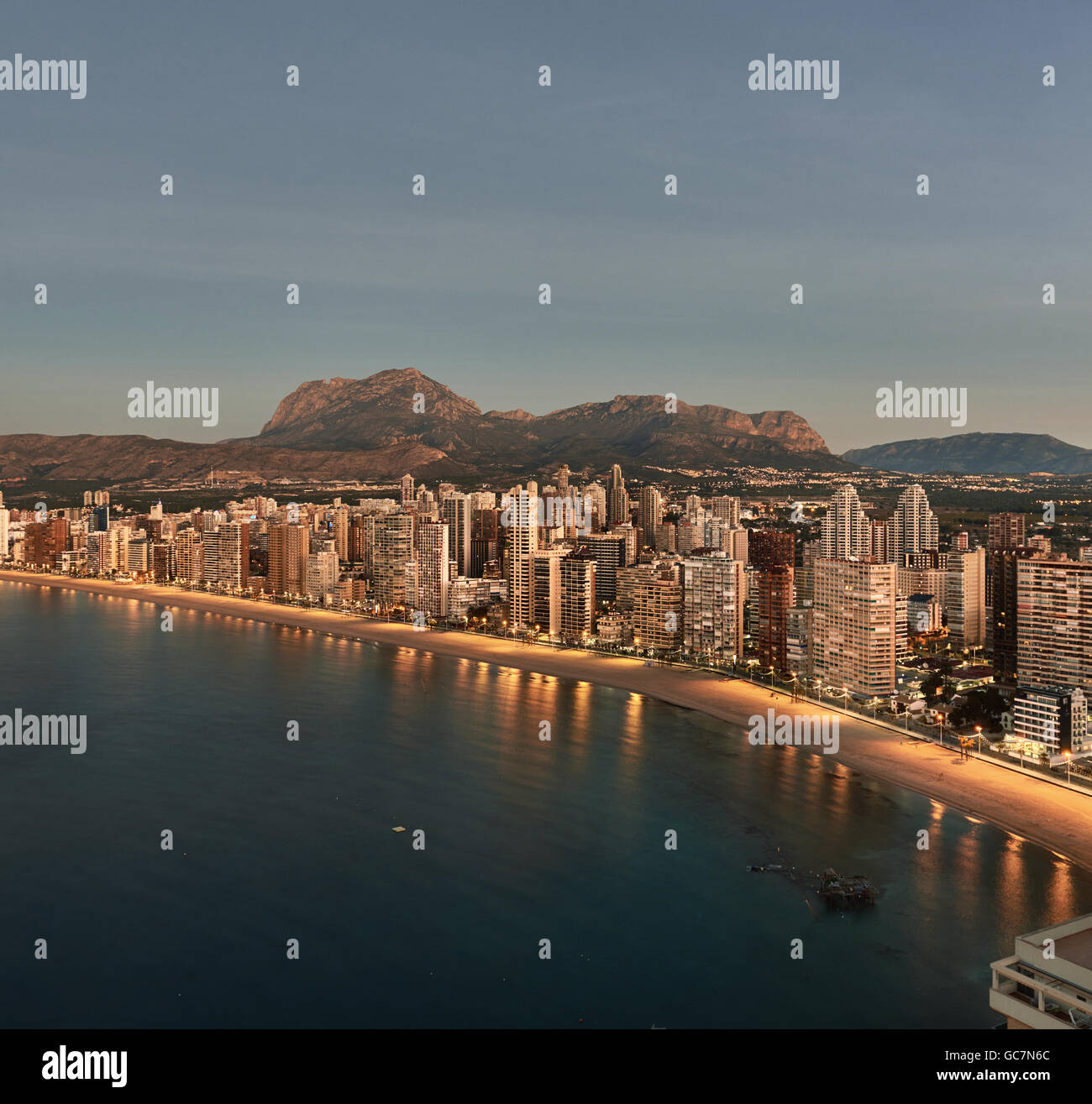 Aerial view of a Benidorm city coastline at sunrise Stock Photo - Alamy