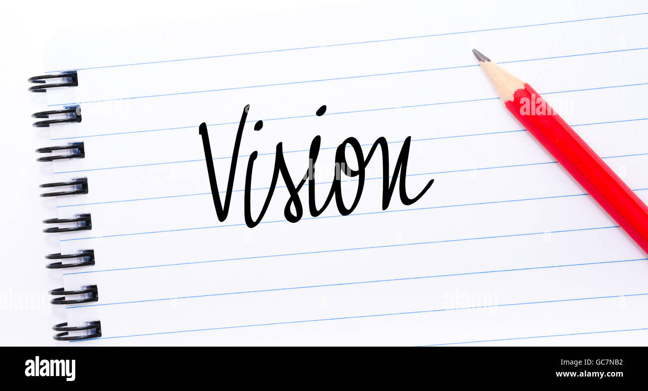 Vision written on notebook page with red pencil on the right Stock ...