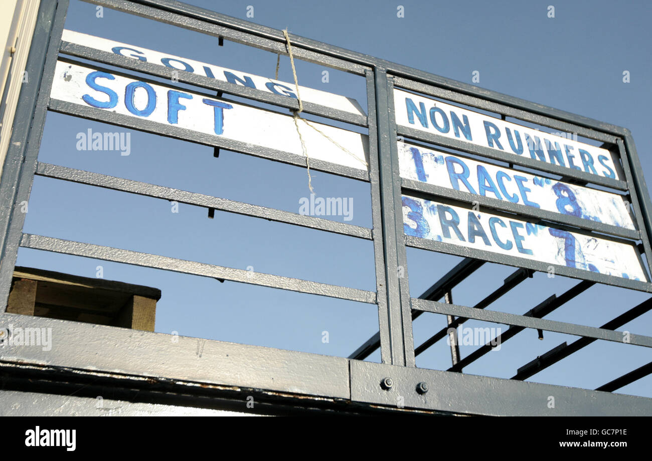 General view of signs with non runners and the going on at Ludlow ...