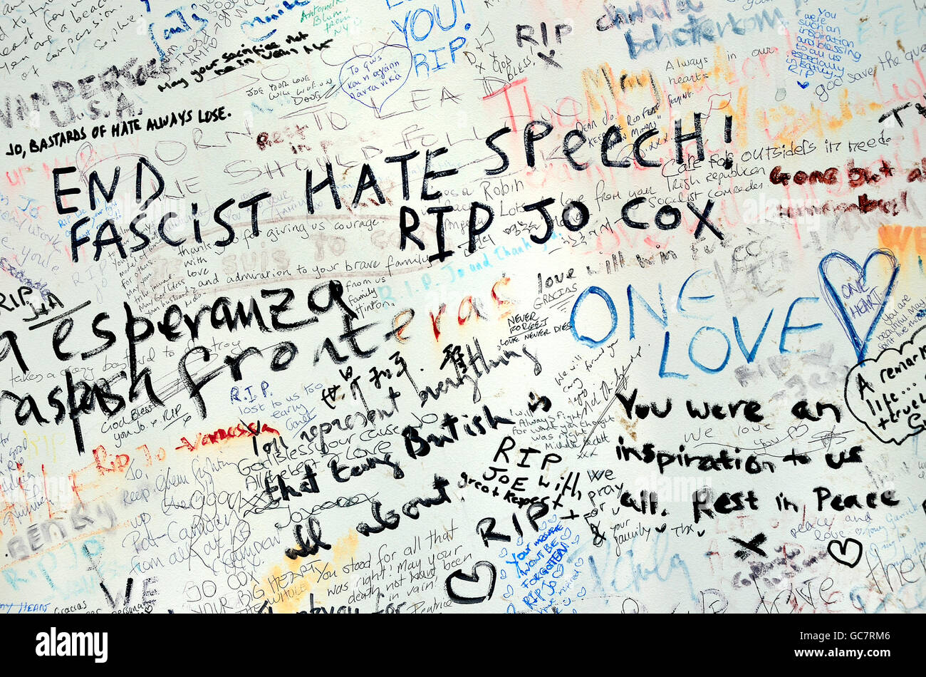 London, England, UK. Tribute Board for Jo Cox MP in Parliament Square ...