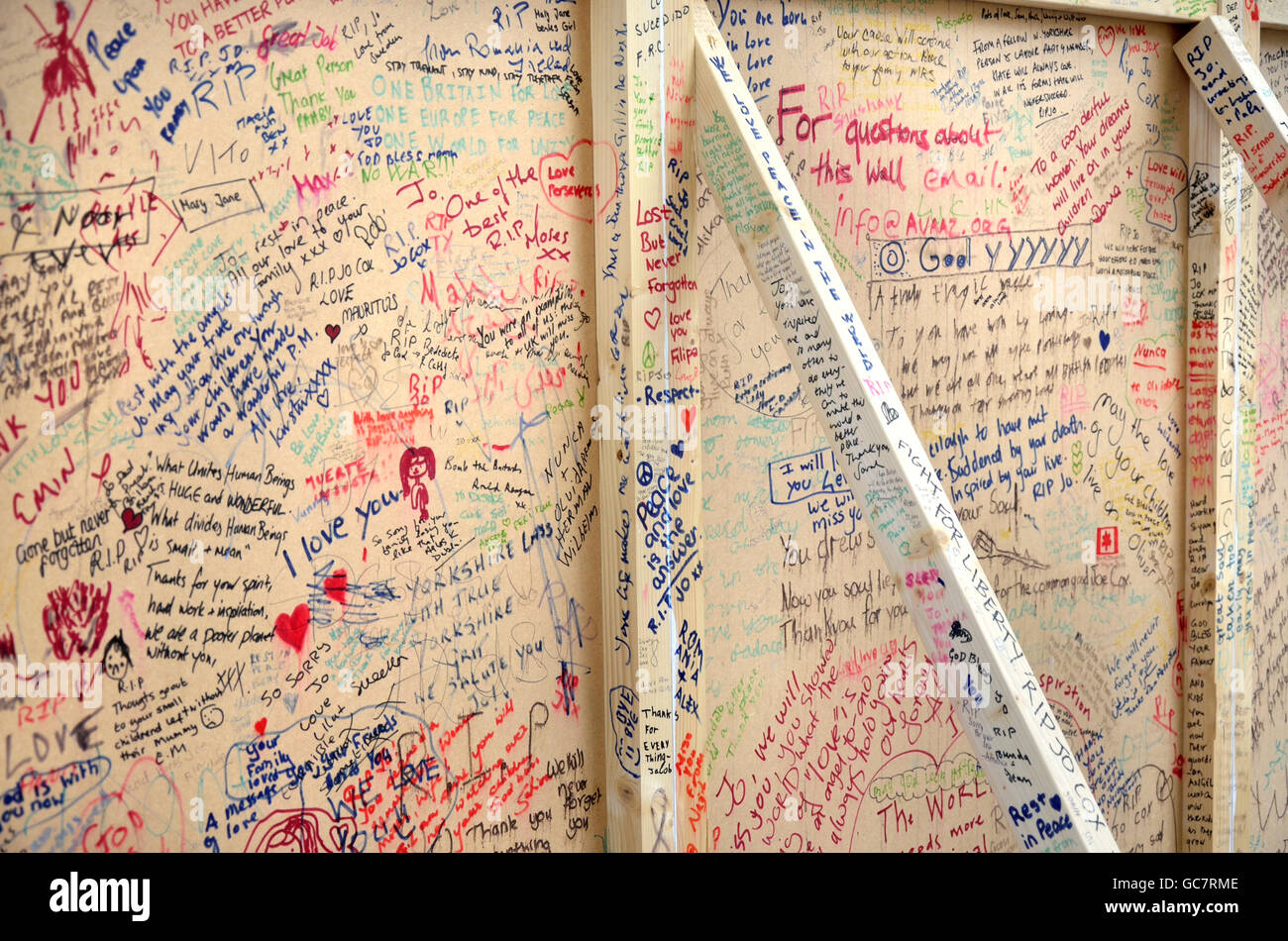 London, England, UK. Tribute Board for Jo Cox MP in Parliament Square ...