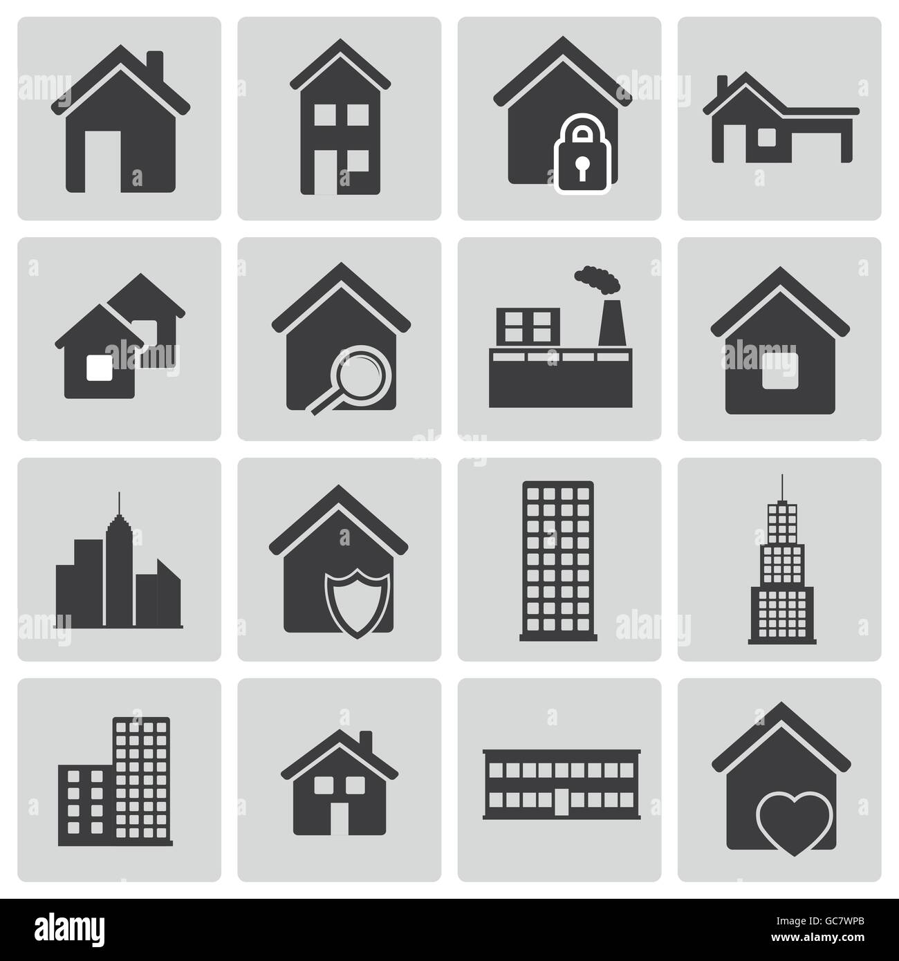 Vector black building icons set Stock Vector Image & Art - Alamy