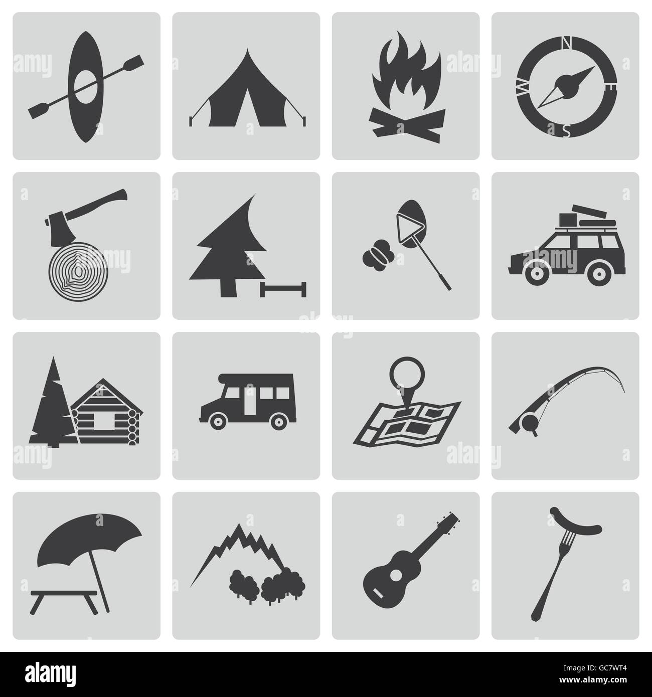Vector black camping icons set Stock Vector Image & Art - Alamy