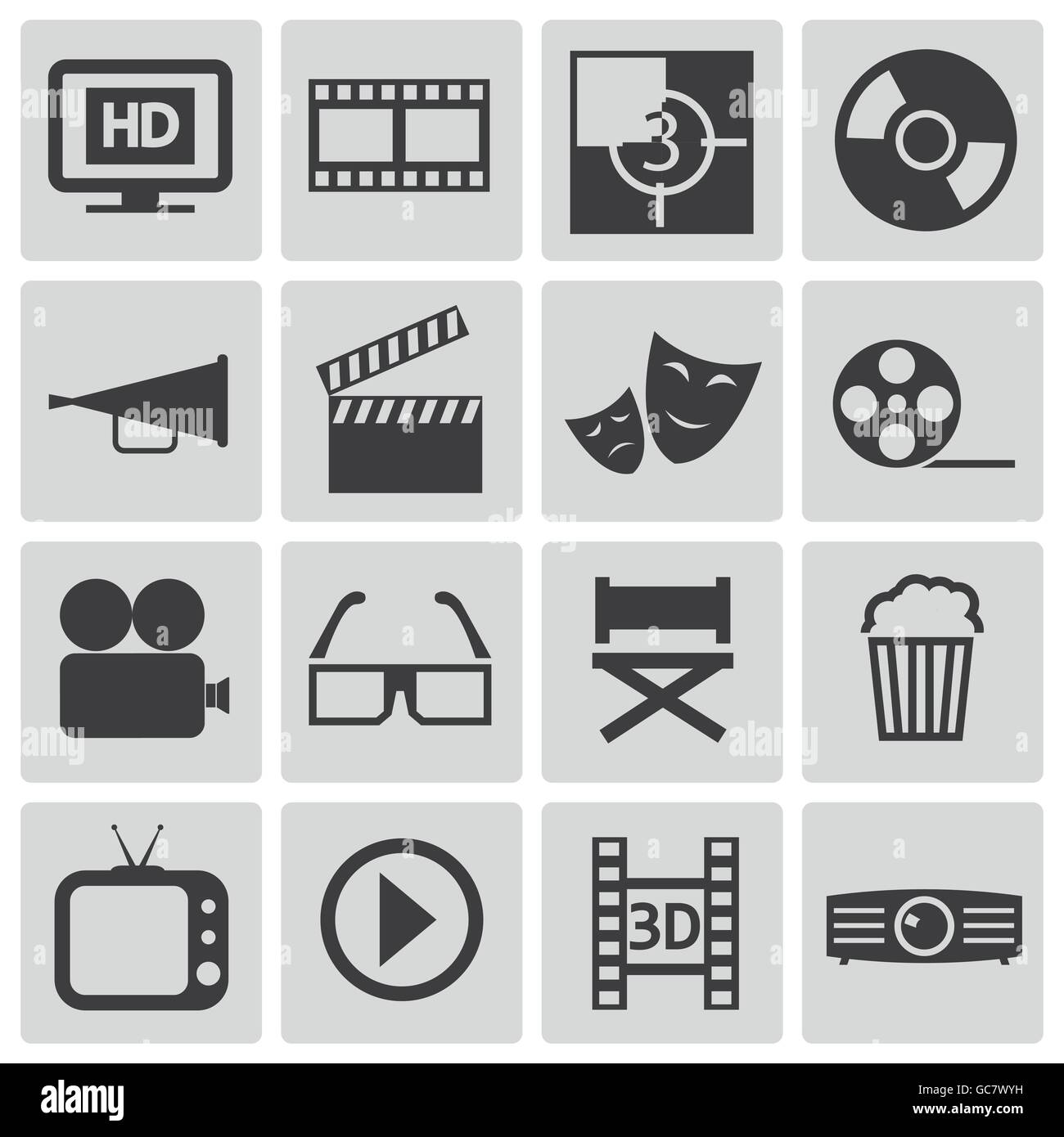 Vector black cinema icons set Stock Vector Image & Art - Alamy
