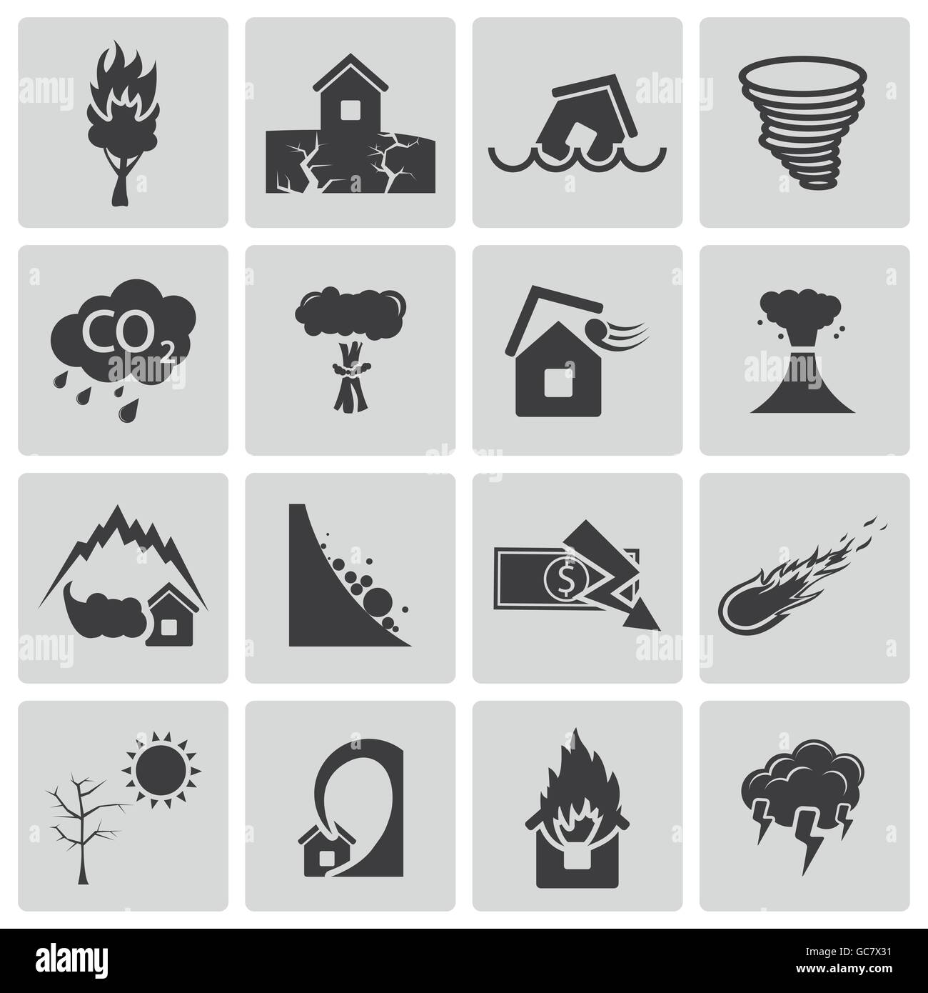 Vector black disaster icons set Stock Vector Image & Art - Alamy