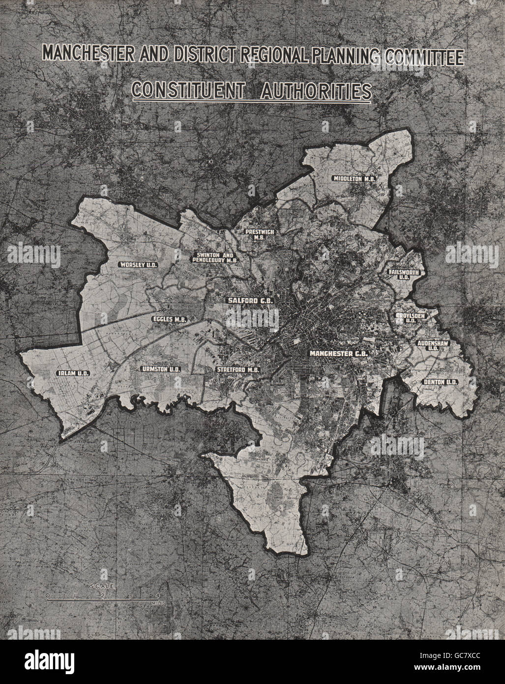 MANCHESTER PLAN 1945. Constituent Authorities, 1945 vintage map Stock ...
