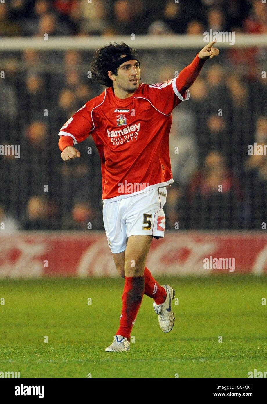 Barnsley's Hugo Colace celebrates after he scores during the Coca-Cola ...