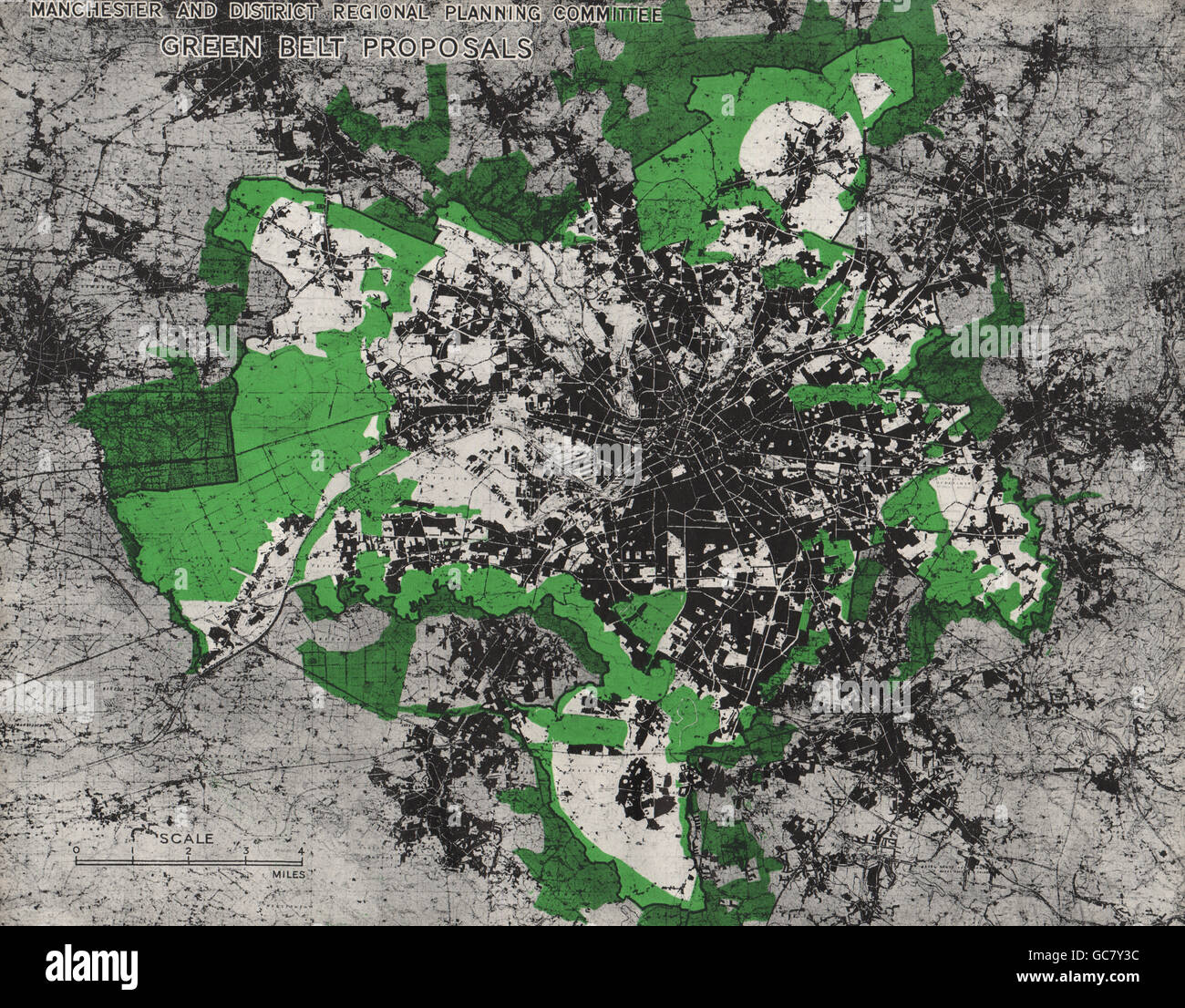 MANCHESTER PLAN 1945. Green Belt Proposals, 1945 vintage map Stock ...