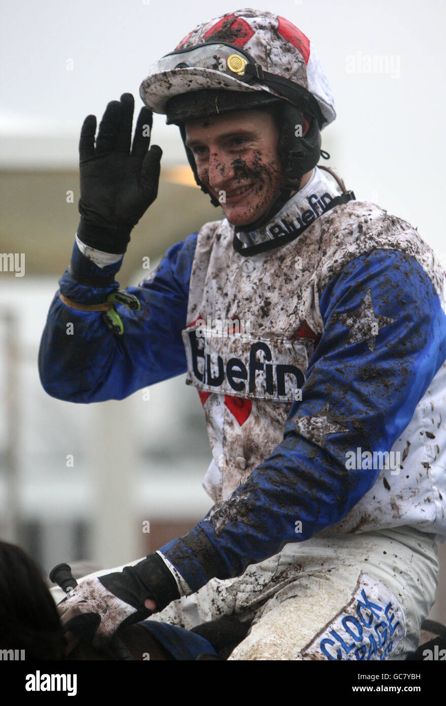 Daryl Jacob celebrates winning the Racing UK Free Today on Sky 432 ...