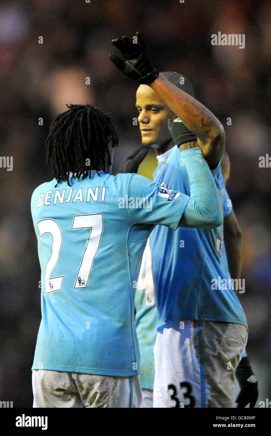 Manchester City's Benjani Mwaruwari (left) celebrates scoring his sides ...