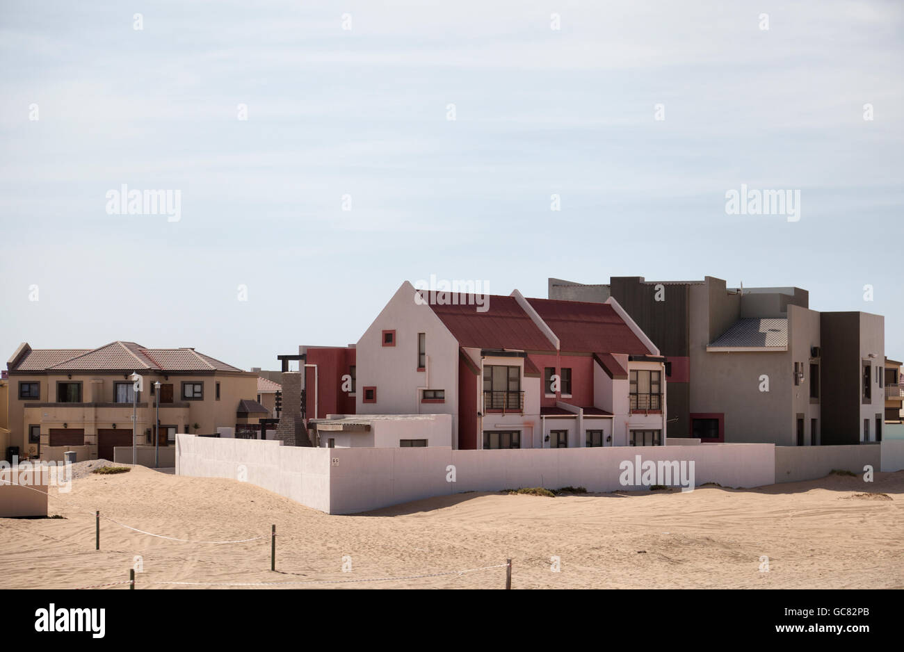 Long Beach Houses between Walvis bay and Swakopmund - Namibia Stock ...