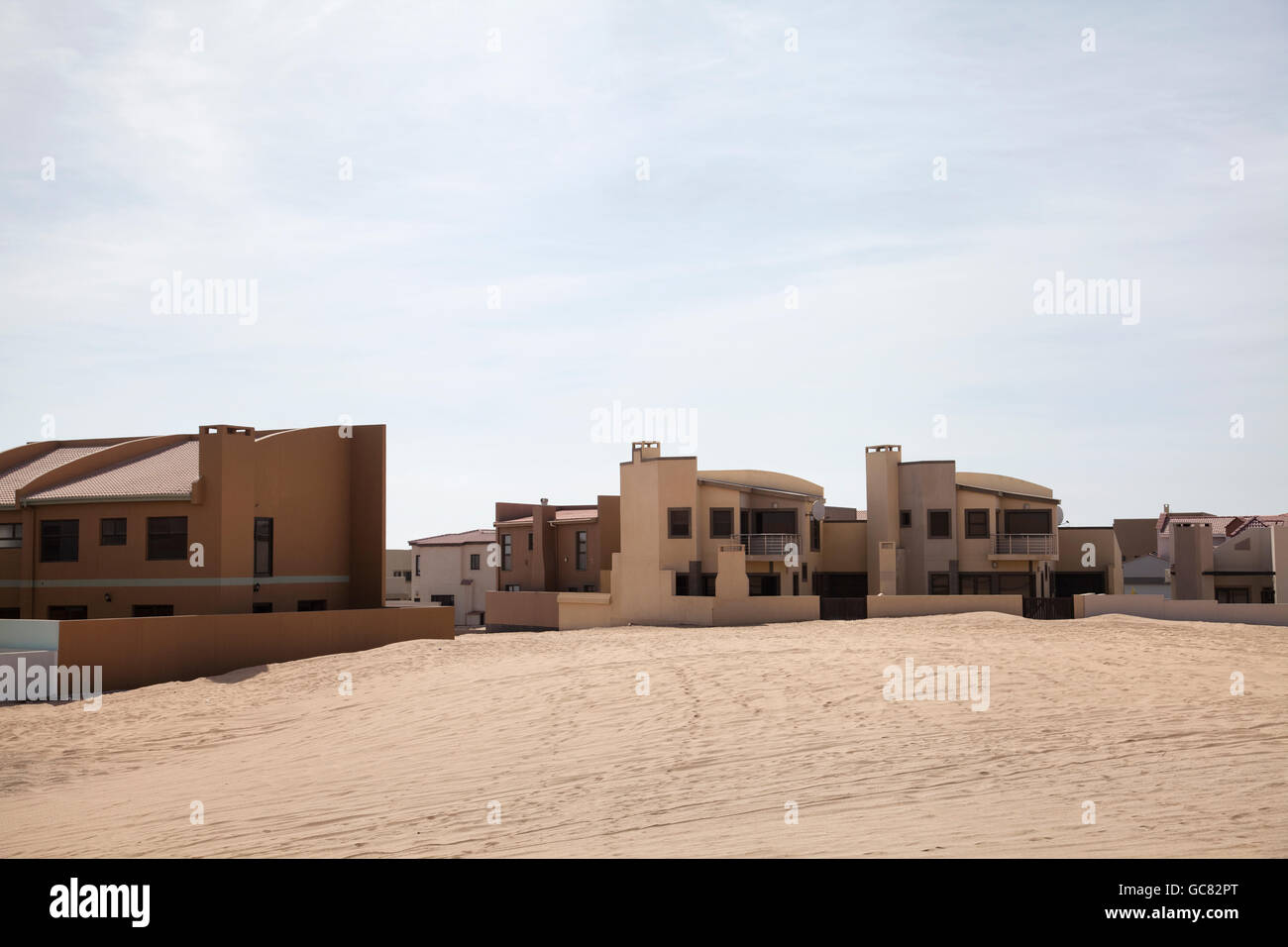 Long Beach Houses between Walvis bay and Swakopmund - Namibia Stock ...