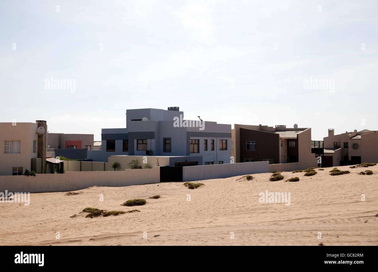 Long Beach Houses between Walvis bay and Swakopmund - Namibia Stock ...
