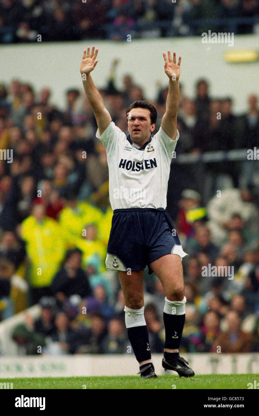 NEIL RUDDOCK OF TOTTENHAM HOTSPUR SALUTES THE CROWD AFTER SCORING FROM ...