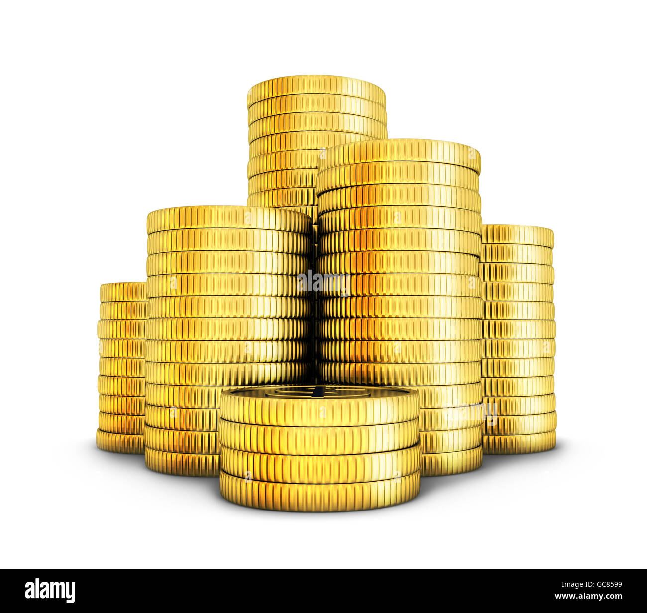 Many gold coints (done in 3d rendering Stock Photo - Alamy