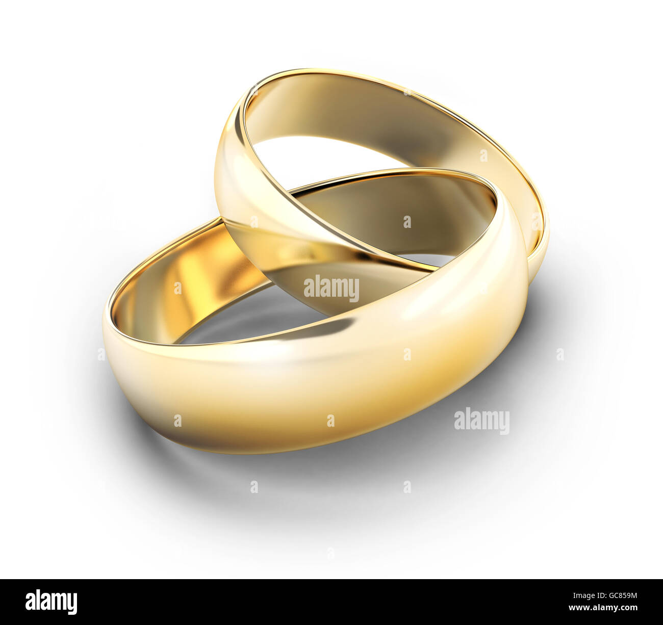 Two wedding gold rings (done in 3d rendering Stock Photo - Alamy