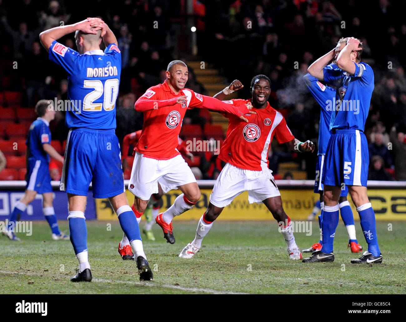 Deon Burton and Sam Sodje celabrate Charlton Athletic's fourth goal ...