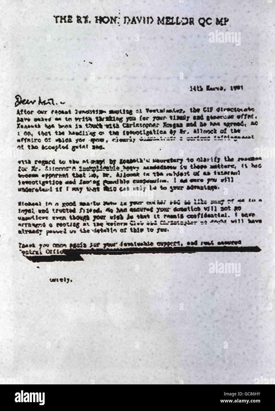 THE FORGED LETTER PURPORTING TO BE FROM DAVID MELLOR TO ASIL NADIR ...