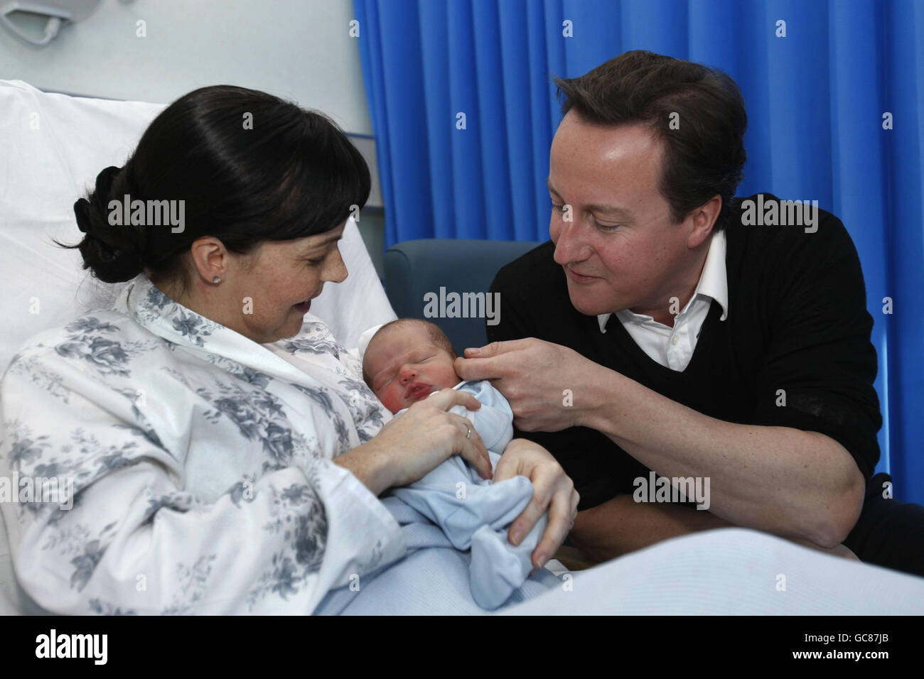 Conservative Party Leader, David Cameron with three days old baby, John ...