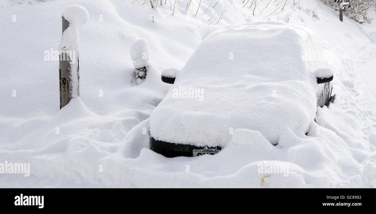 General view showing snowy conditions in Corvichen, Scotland, as snow ...