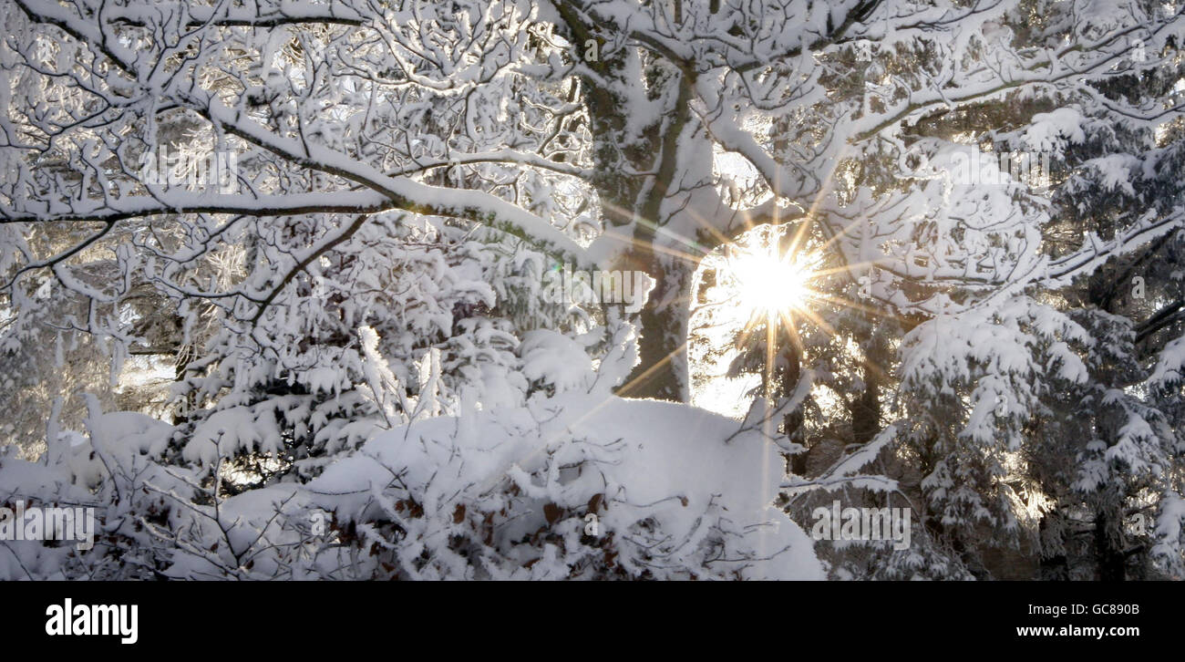 General view showing snowy conditions in Corvichen, Scotland, as snow ...