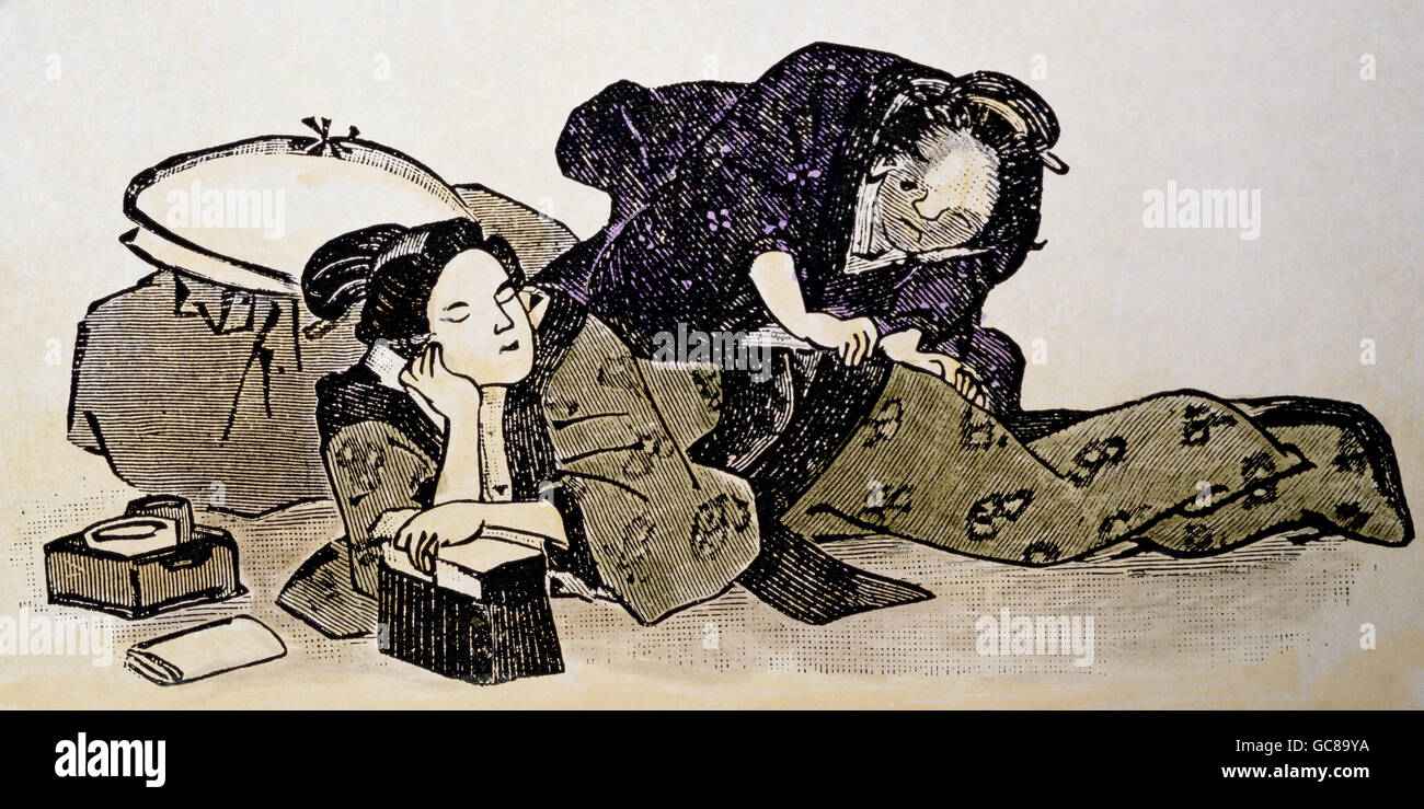 medicine, massage, Japan, wood engraving, coloured, from "Die Medizin ...