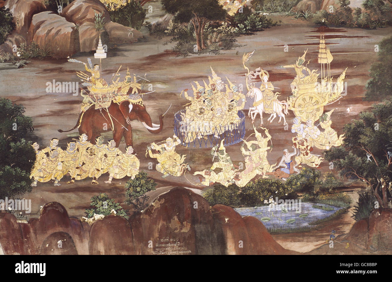 fine arts, Thailand, painting, battle of ape king Hanuman against the ...