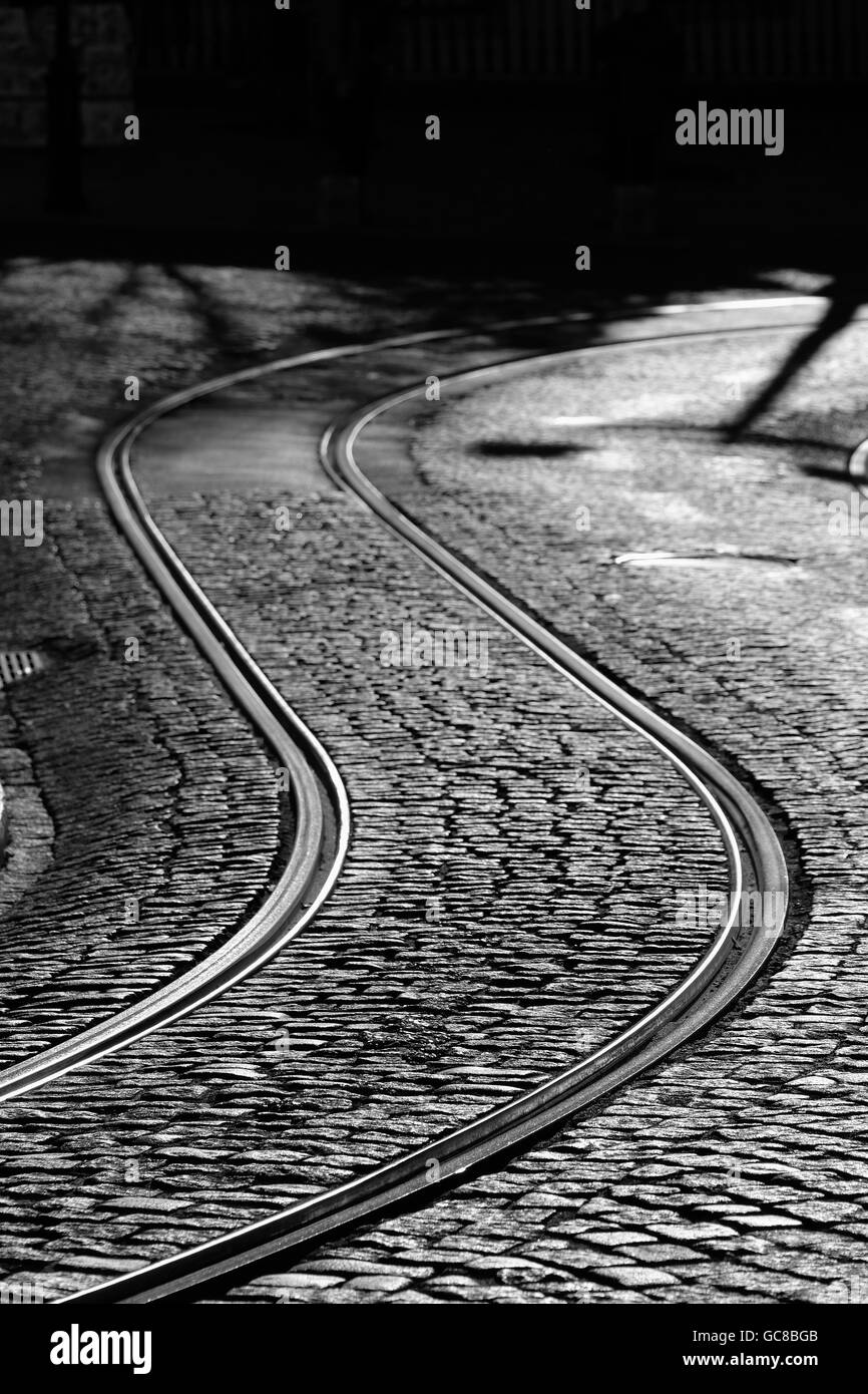 Tram lines and Shadows. Lisbon Stock Photo - Alamy