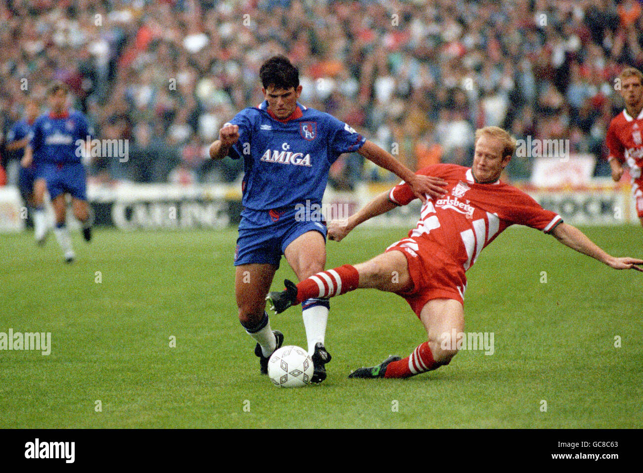 CHELSEA'S NEIL SHIPPERLEY (L) & LIVERPOOL'S MARK WRIGHT BATTLE IT OUT ...