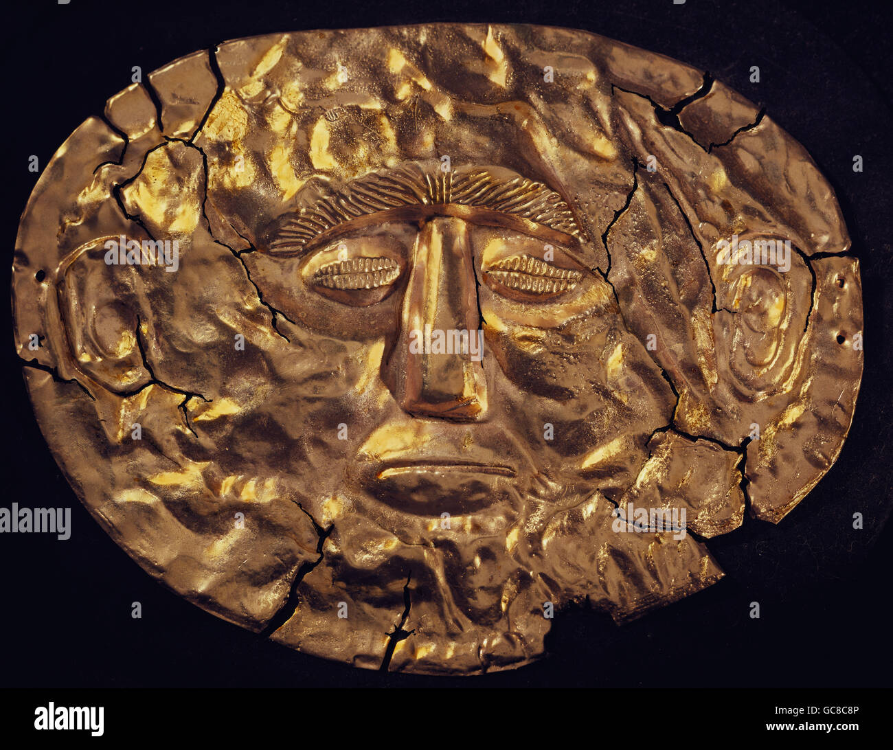 fine arts, ancient world, Greece, death mask of a prince, gold sheet ...