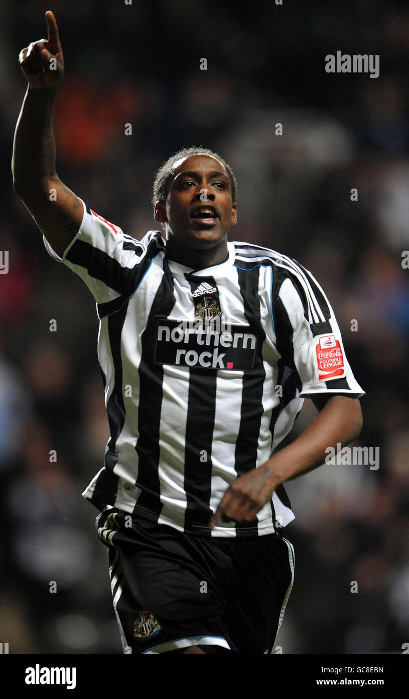 Newcastle United's Nile Ranger celebrates scoring the second goal of ...