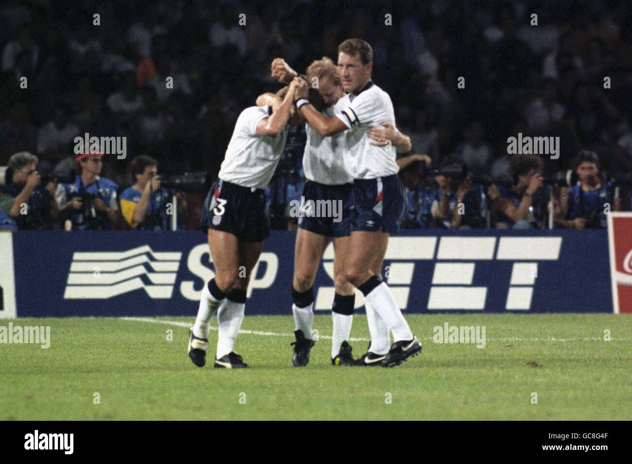 England's Stuart Pearce (l), Mark Wright (c) and Terry Butcher (r ...